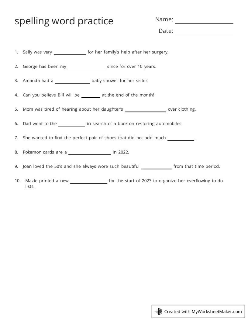 spelling word practice - My Worksheet Maker: Create Your Own Worksheets