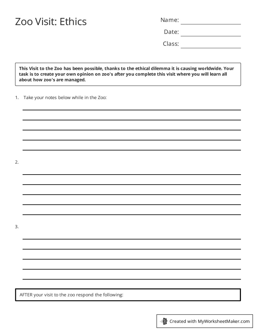 Zoo Visit: Ethics - My Worksheet Maker: Create Your Own Worksheets