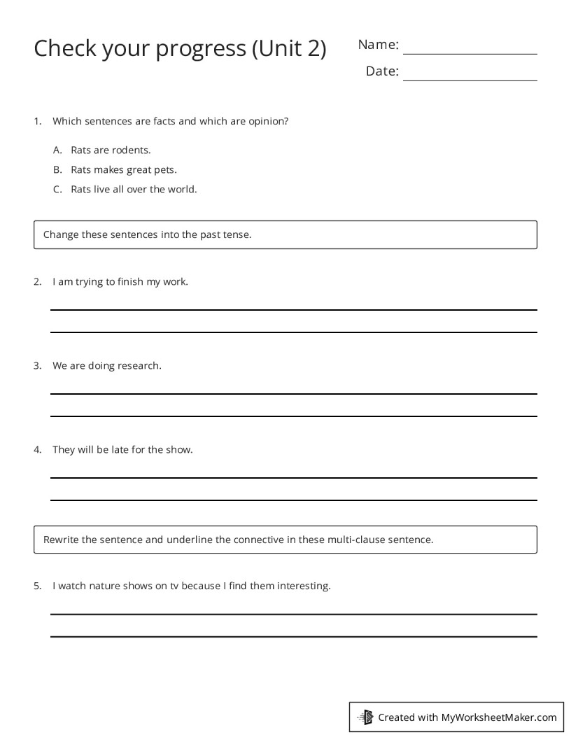 Check your progress (Unit 2) - My Worksheet Maker: Create Your Own ...