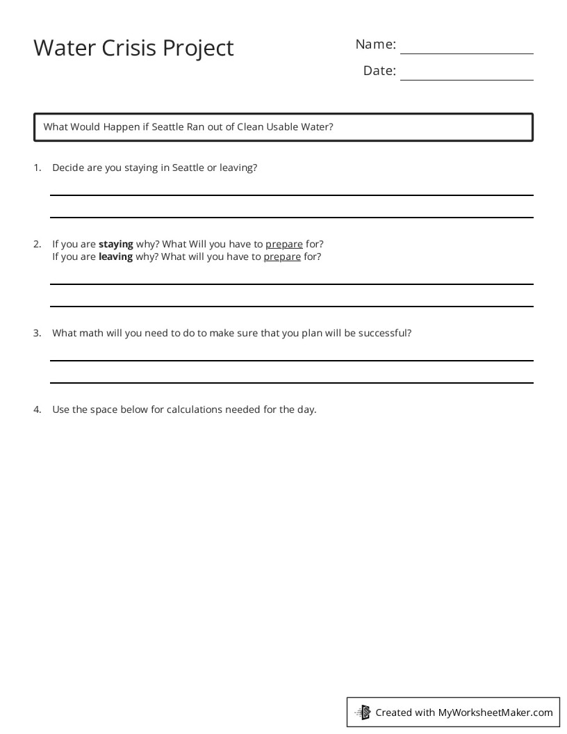 Water Crisis Project - My Worksheet Maker: Create Your Own Worksheets