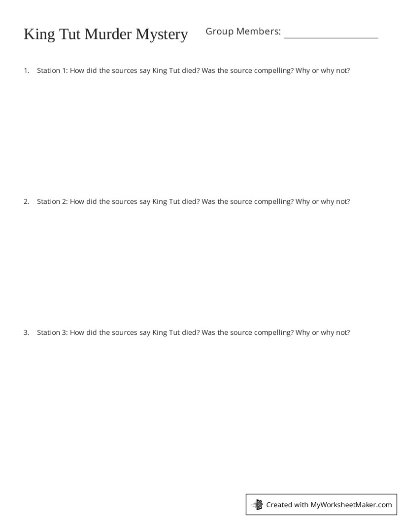 King Tut Murder Mystery - My Worksheet Maker: Create Your Own Worksheets