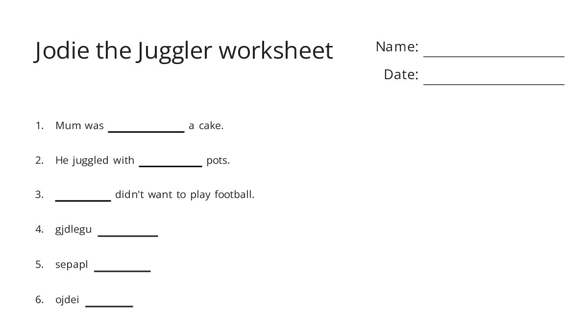 Jodie the Juggler worksheet - My Worksheet Maker: Create Your Own ...