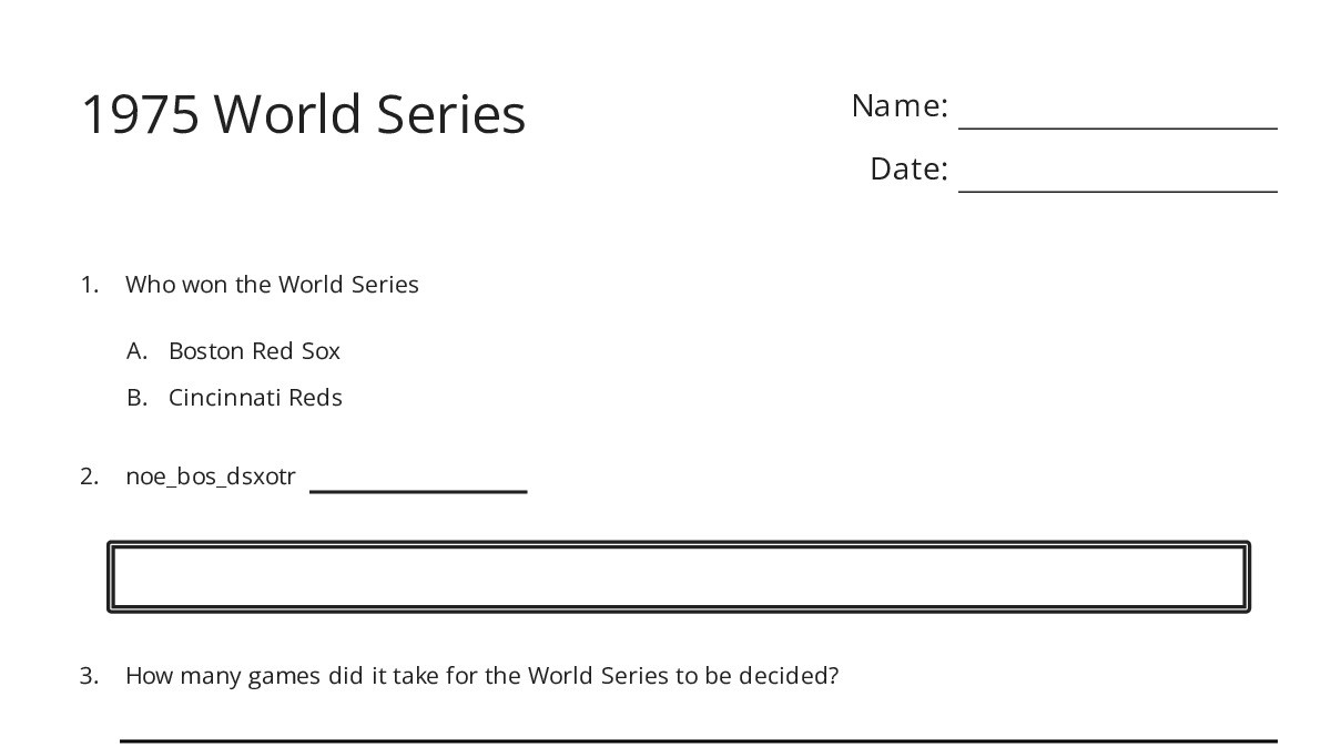 1975 World Series - My Worksheet Maker: Create Your Own Worksheets
