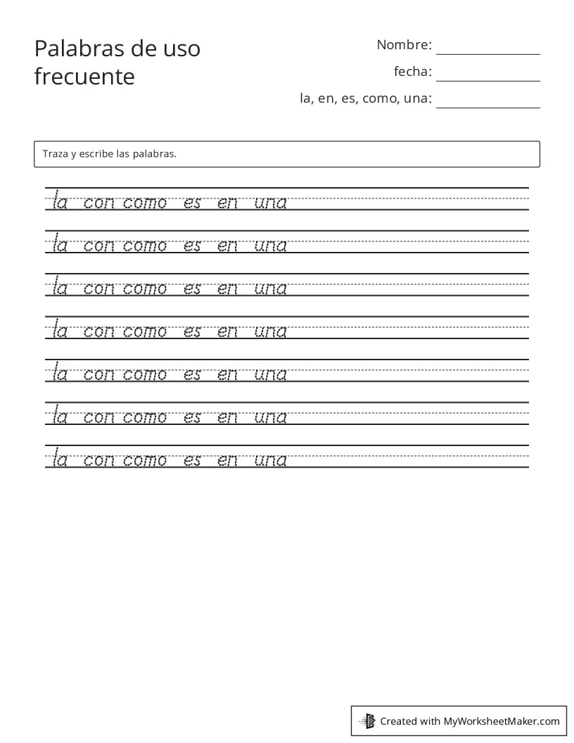 Palabras de uso frecuente - My Worksheet Maker: Create Your Own Worksheets