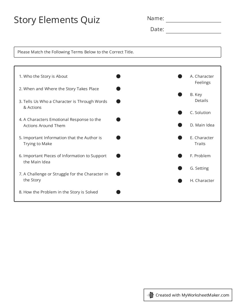 Story Elements Quiz - My Worksheet Maker: Create Your Own Worksheets