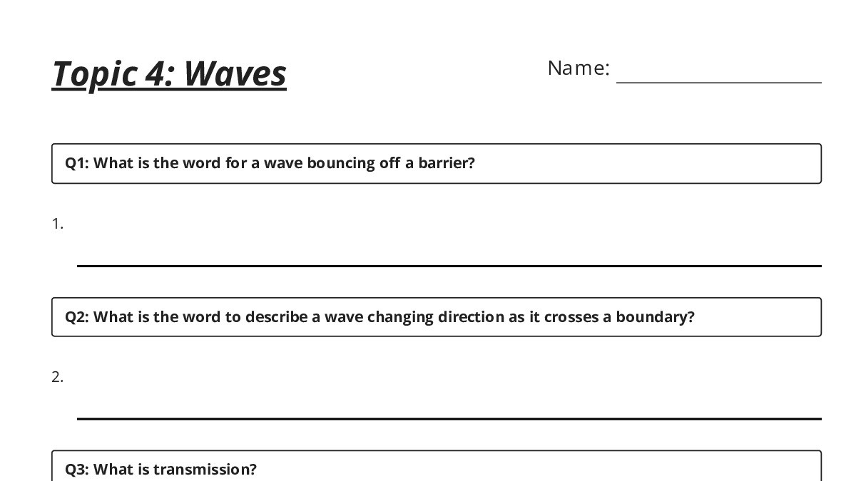 Topic 4: Waves - My Worksheet Maker: Create Your Own Worksheets