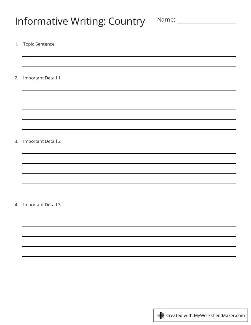 Informative Writing: Country - My Worksheet Maker: Create Your Own ...