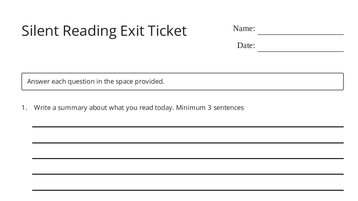 Silent Reading Exit Ticket - My Worksheet Maker: Create Your Own Worksheets