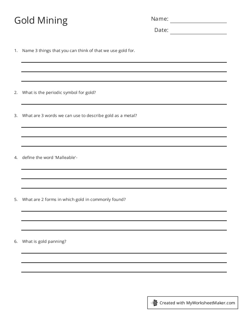 Gold Mining - My Worksheet Maker: Create Your Own Worksheets