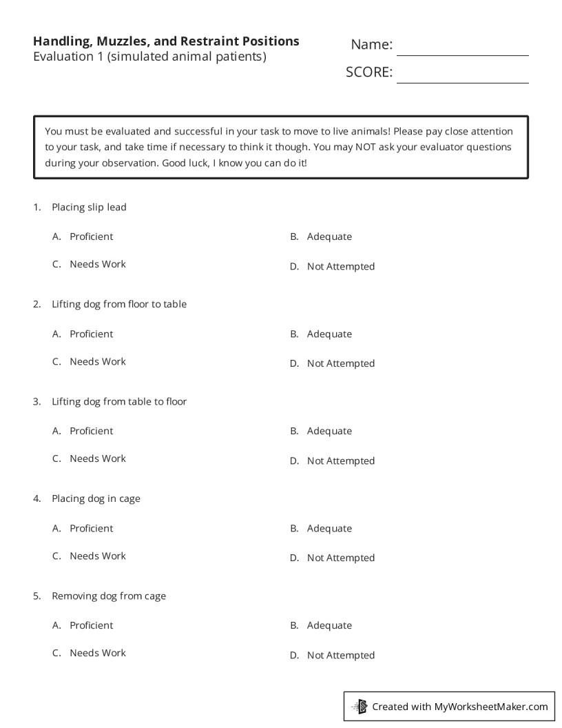 Handling, Muzzles, and Restraint Positions Evaluation 1 (simulated ...