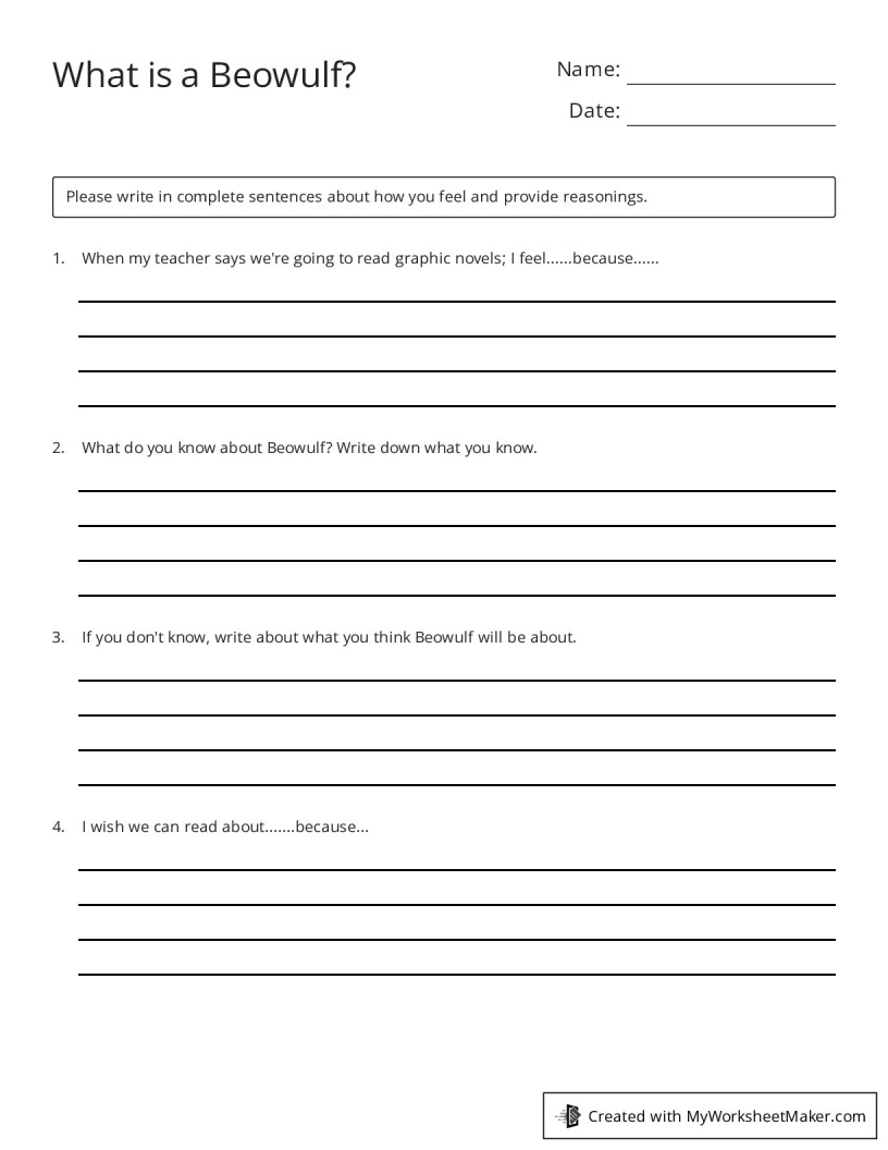 What is a Beowulf? - My Worksheet Maker: Create Your Own Worksheets