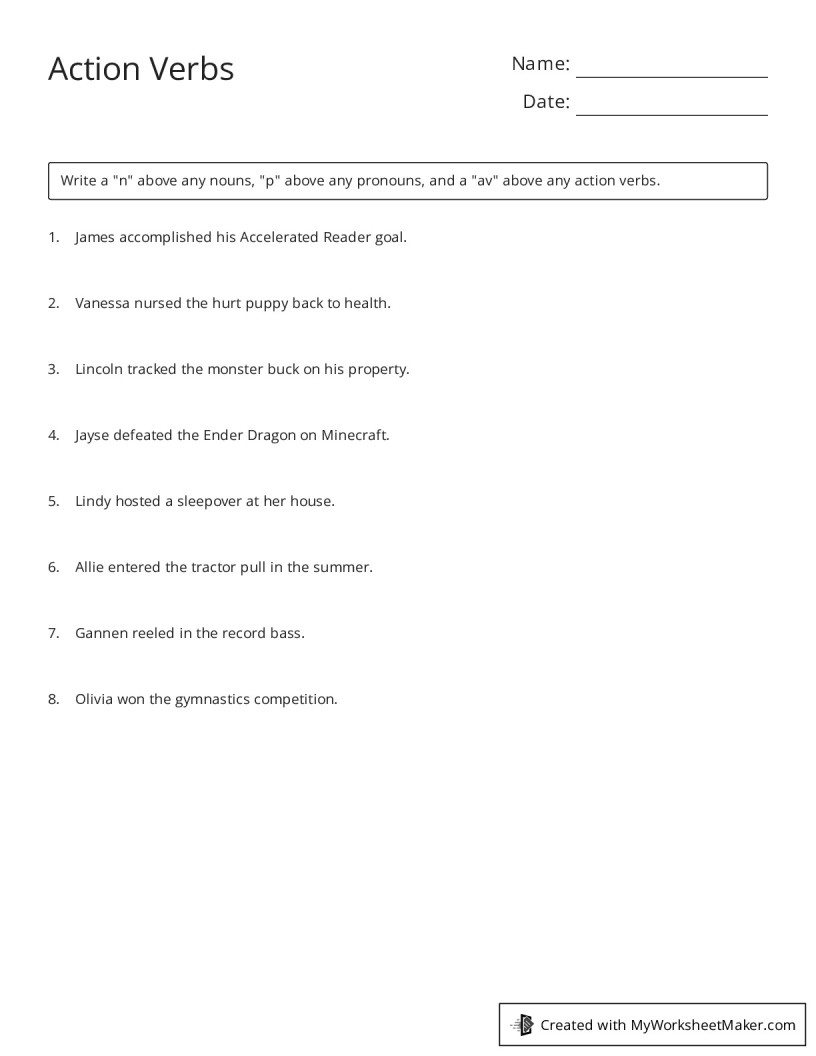 Action Verbs - My Worksheet Maker: Create Your Own Worksheets