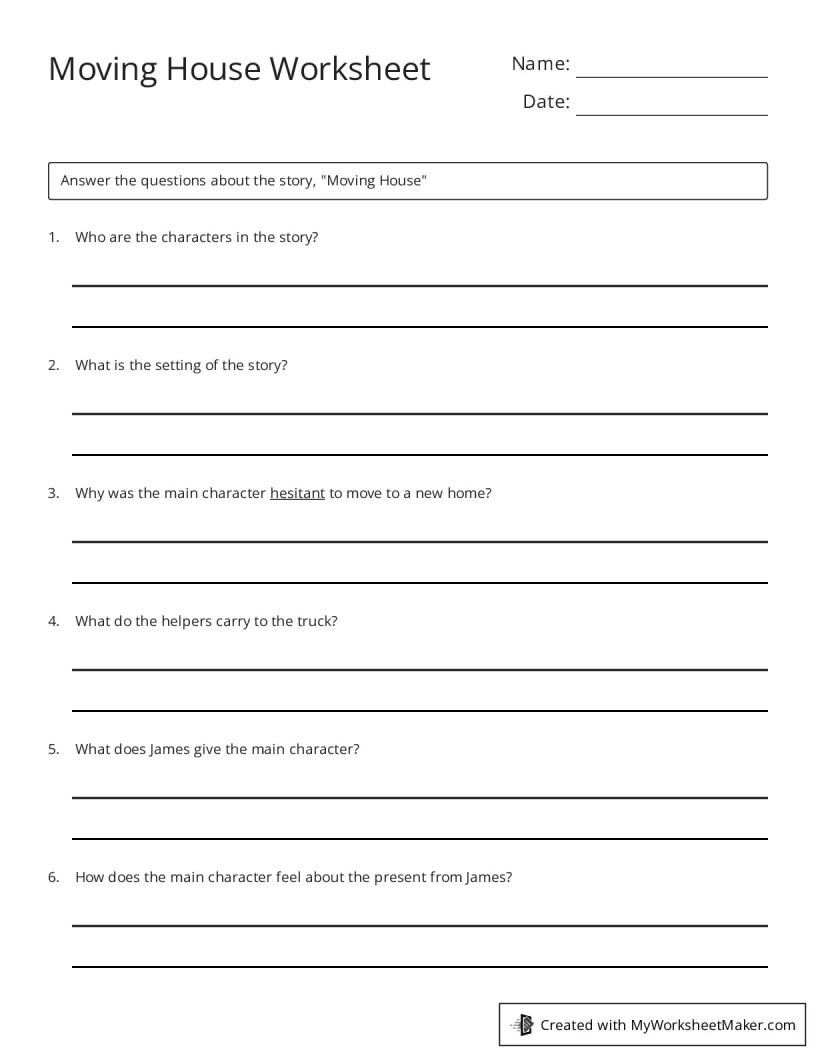 Moving House Worksheet - My Worksheet Maker: Create Your Own Worksheets