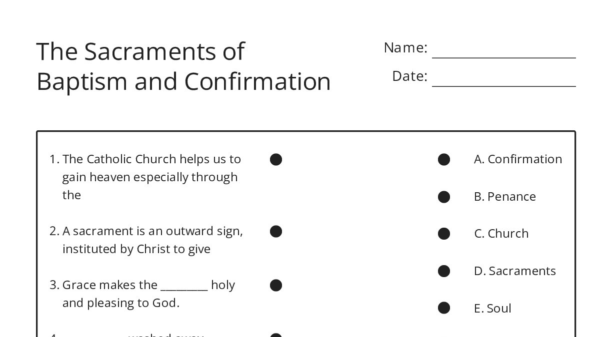 The Sacraments of Baptism and Confirmation - My Worksheet Maker: Create ...