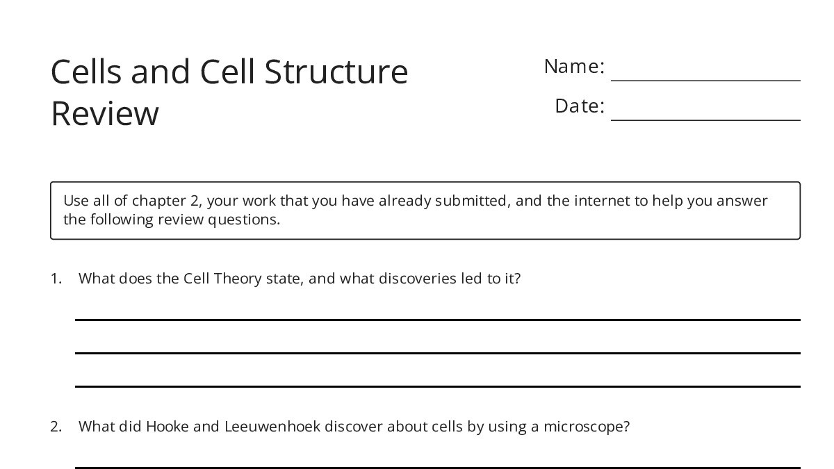 Cells and Cell Structure Review - My Worksheet Maker: Create Your Own ...
