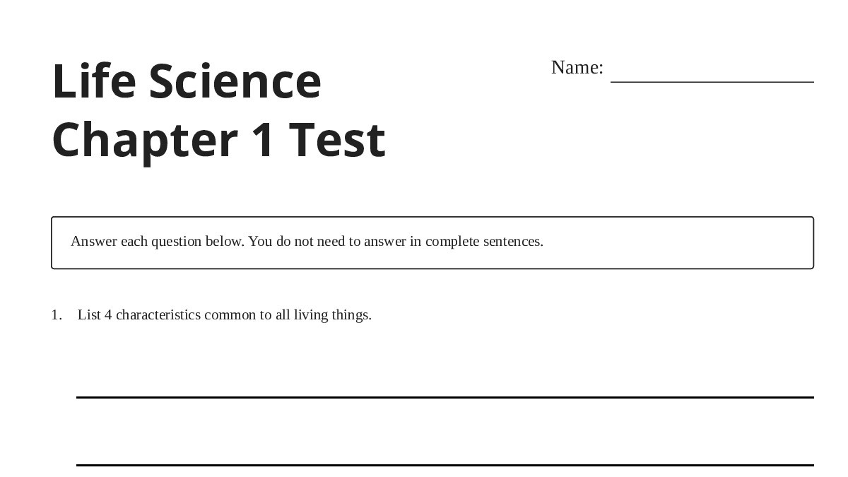 Life Science Chapter 1 Test - My Worksheet Maker: Create Your Own ...
