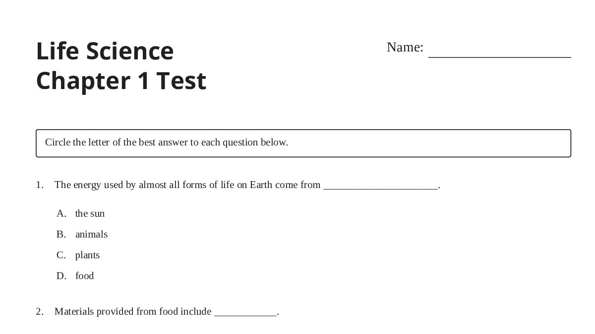 Life Science Chapter 1 Test - My Worksheet Maker: Create Your Own ...