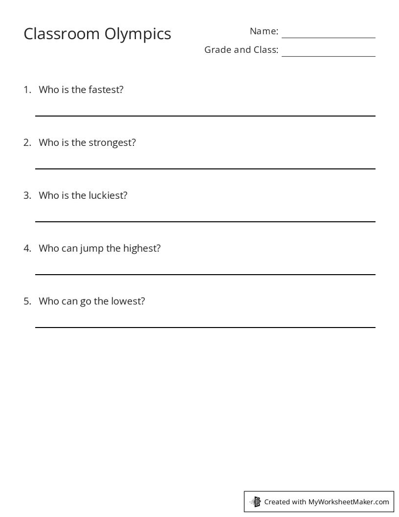 Classroom Olympics - My Worksheet Maker: Create Your Own Worksheets