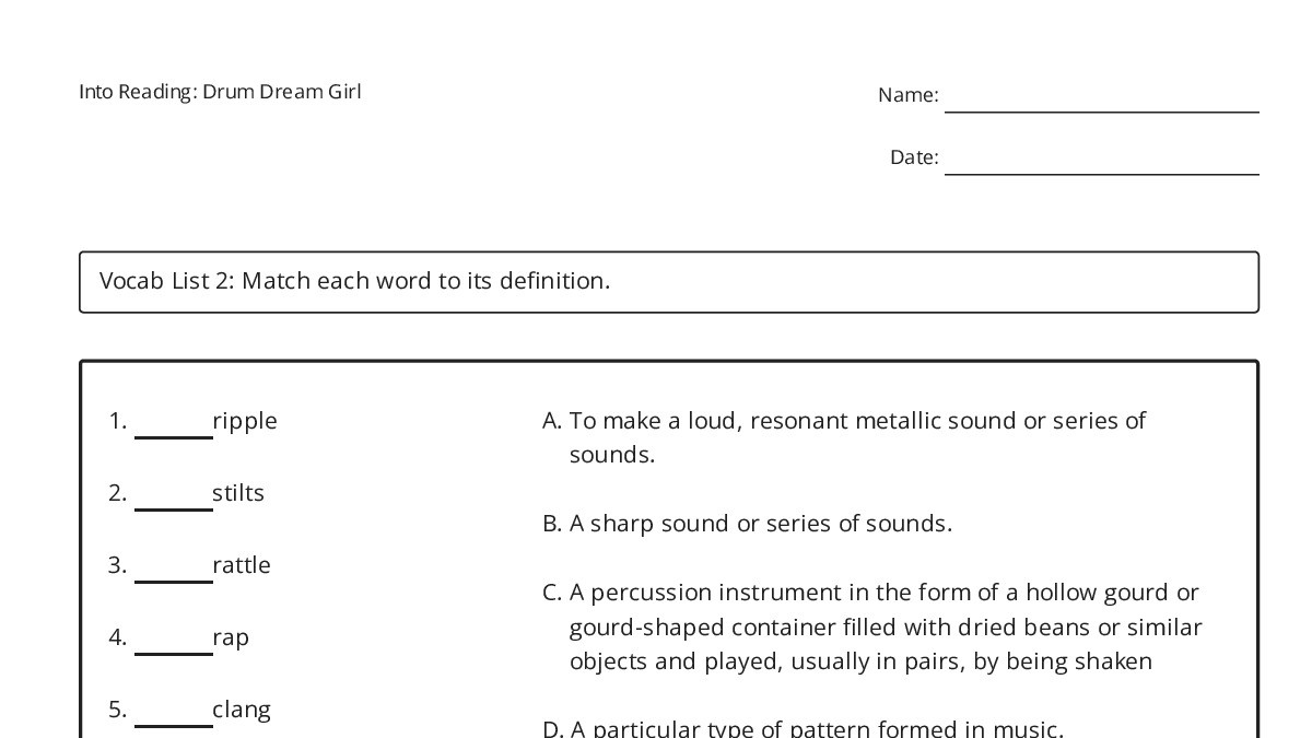 Into Reading: Drum Dream Girl - My Worksheet Maker: Create Your Own ...