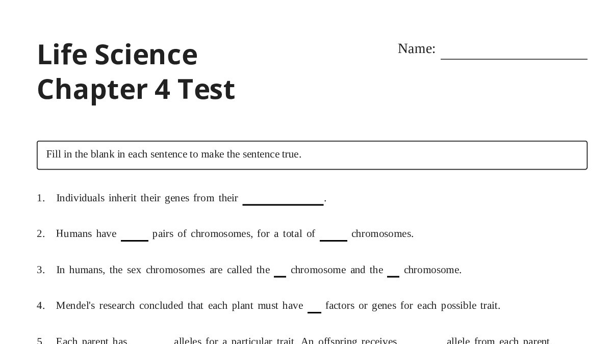 Life Science Chapter 4 Test - My Worksheet Maker: Create Your Own ...