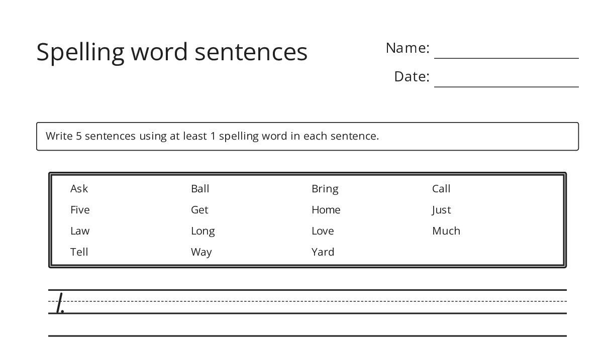 Spelling word sentences - My Worksheet Maker: Create Your Own Worksheets