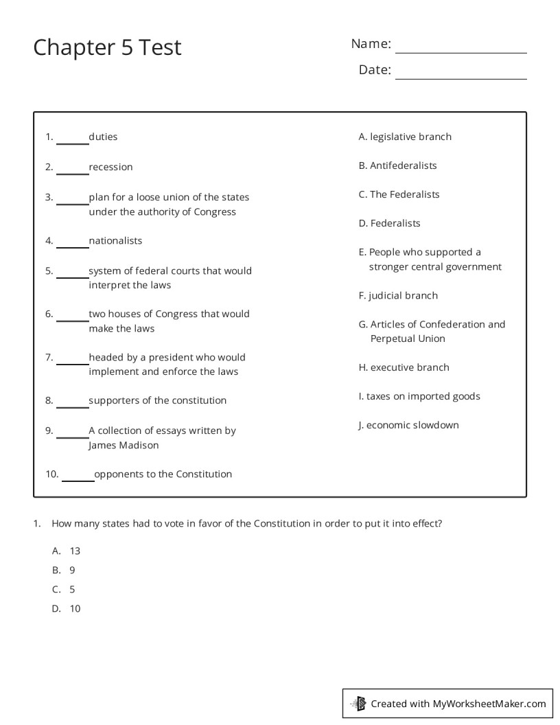 Chapter 5 Test - My Worksheet Maker: Create Your Own Worksheets