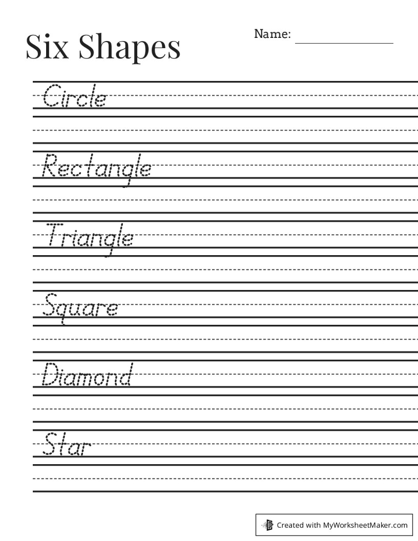 Six Shapes - My Worksheet Maker: Create Your Own Worksheets