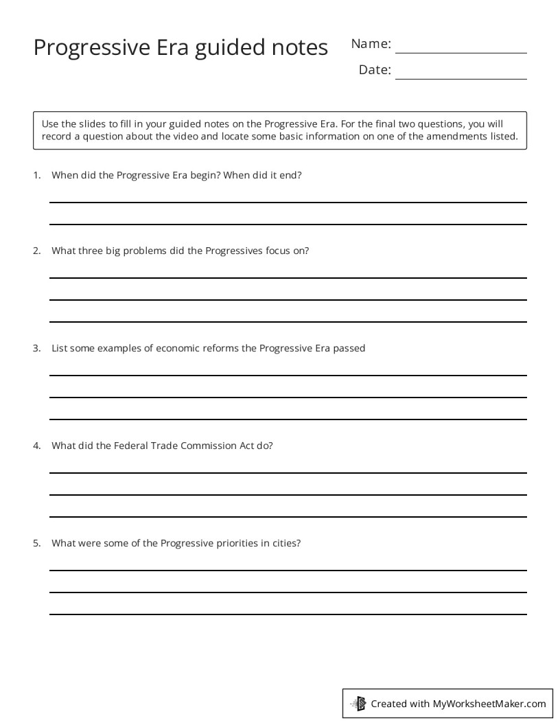 Progressive Era guided notes - My Worksheet Maker: Create Your Own ...