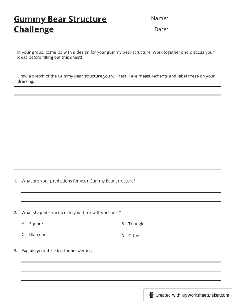 Gummy Bear Structure Challenge - My Worksheet Maker: Create Your Own ...