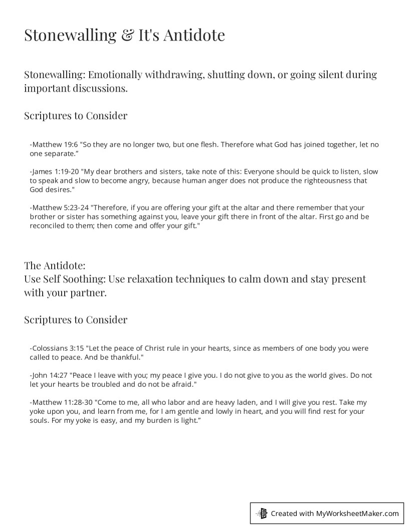 Stonewalling & It's Antidote - My Worksheet Maker: Create Your Own ...