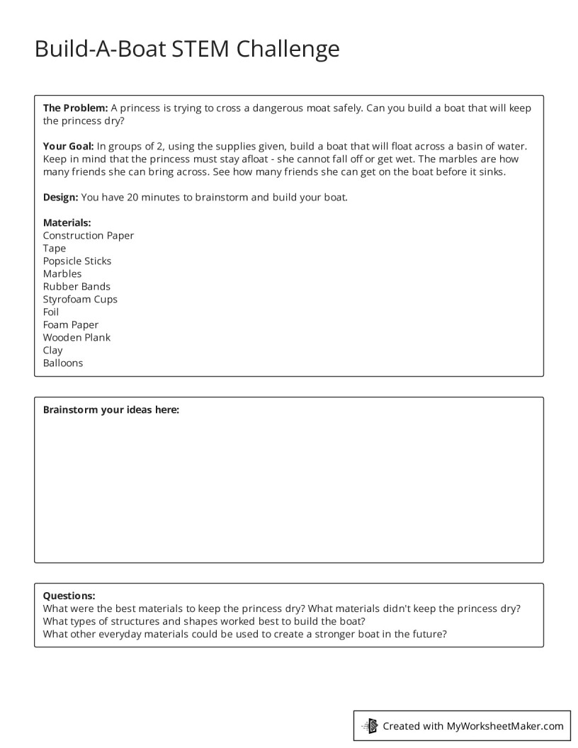 Build-A-Boat STEM Challenge - My Worksheet Maker: Create Your Own ...