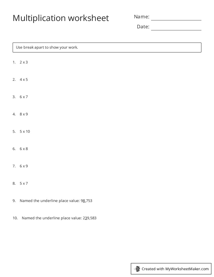 Multiplication worksheet - My Worksheet Maker: Create Your Own Worksheets