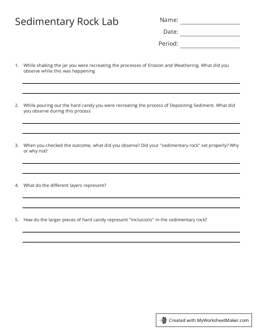 Sedimentary Rock Lab - My Worksheet Maker: Create Your Own Worksheets