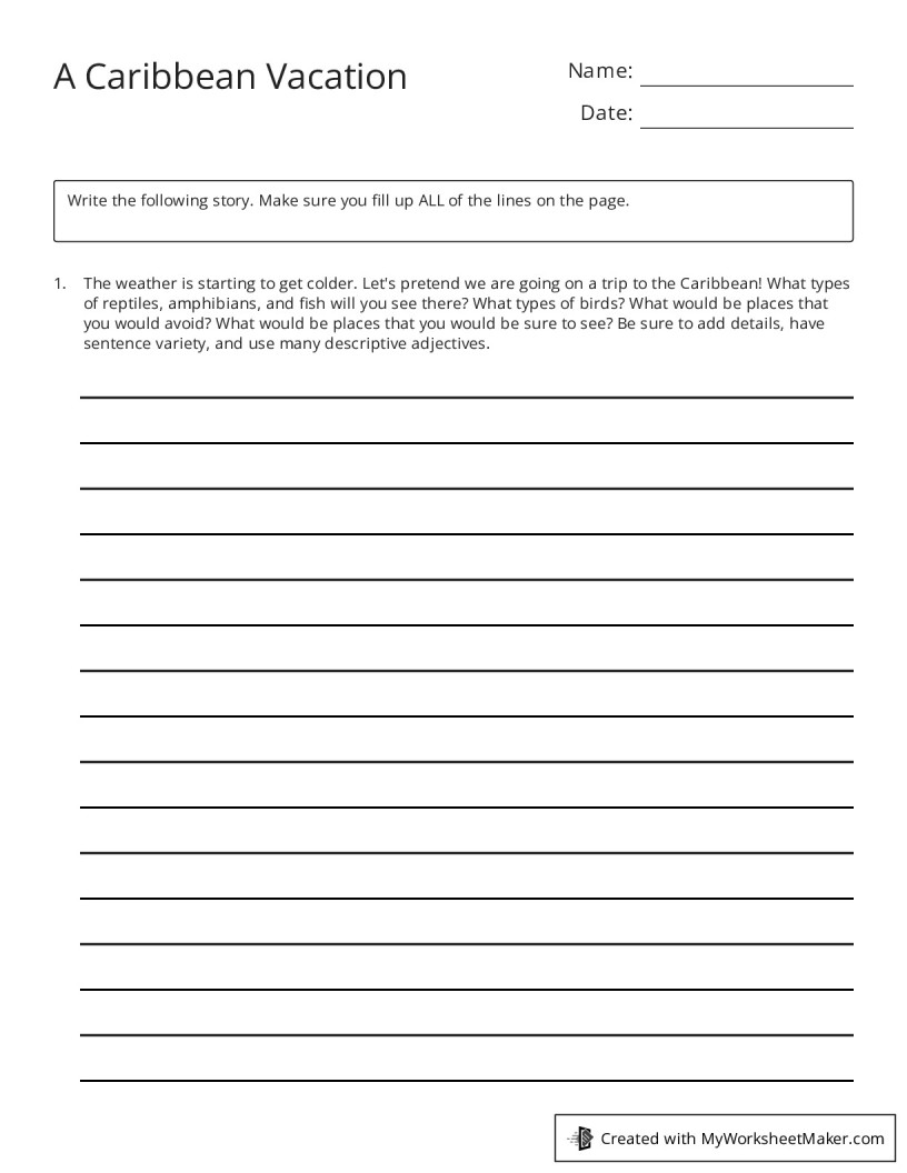 A Caribbean Vacation - My Worksheet Maker: Create Your Own Worksheets