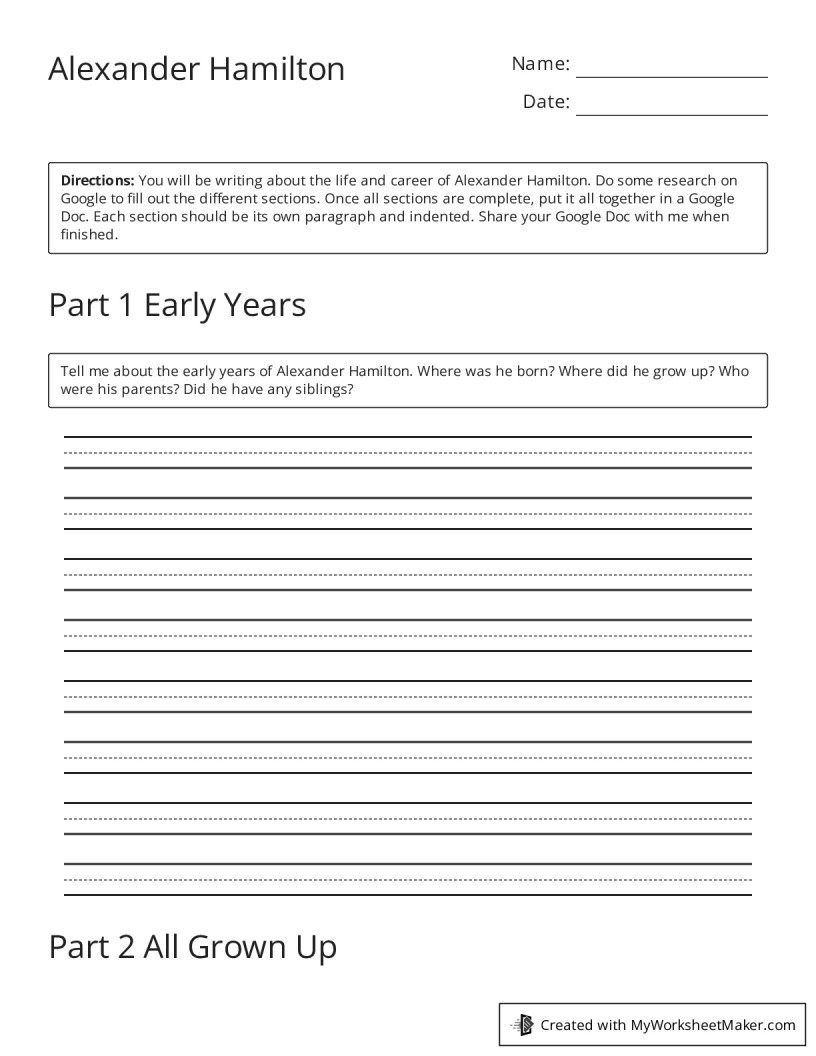 Alexander Hamilton - My Worksheet Maker: Create Your Own Worksheets