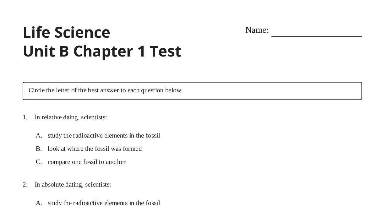 Life Science Unit B Chapter 1 Test - My Worksheet Maker: Create Your ...