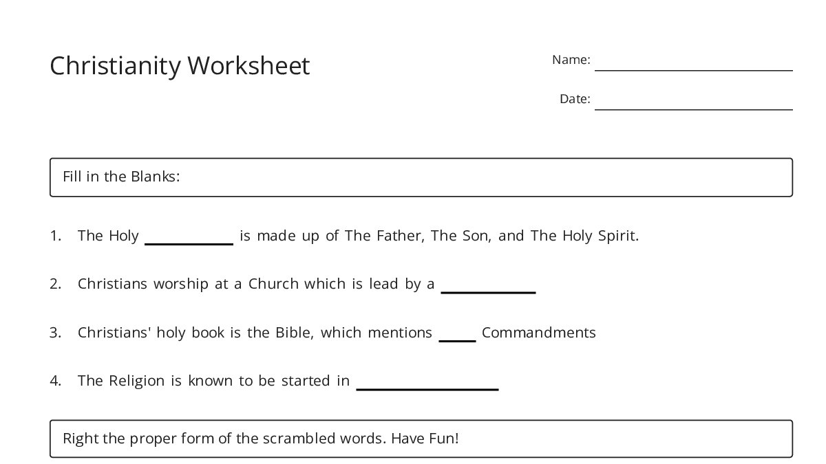 Christianity Worksheet - My Worksheet Maker: Create Your Own Worksheets