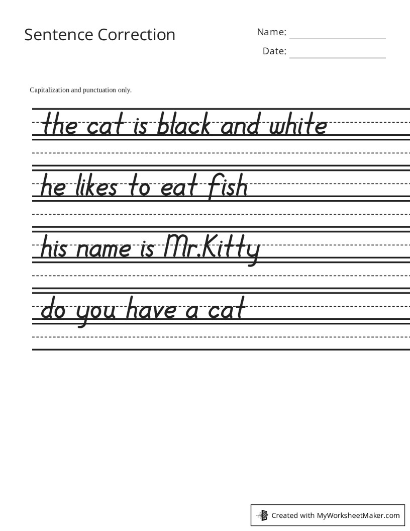 Sentence Correction - My Worksheet Maker: Create Your Own Worksheets