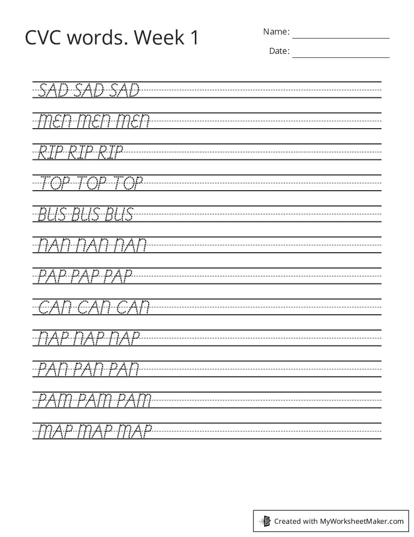 CVC words. Week 1 - My Worksheet Maker: Create Your Own Worksheets