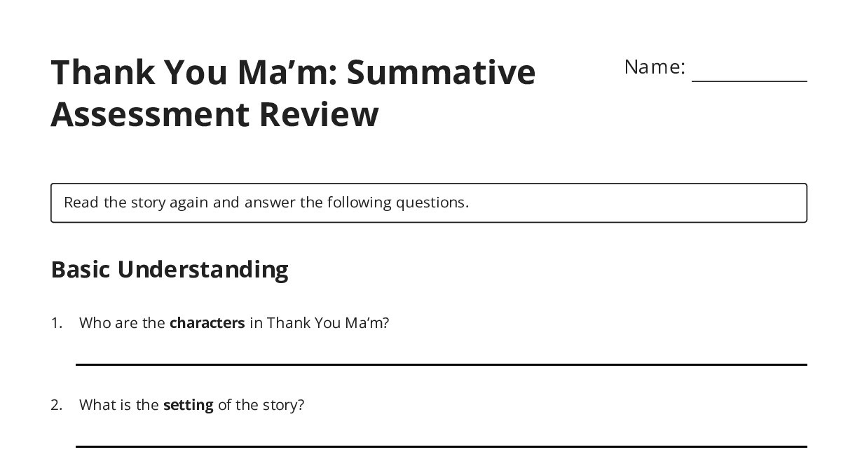 Thank You Ma’m: Summative Assessment Review - My Worksheet Maker ...