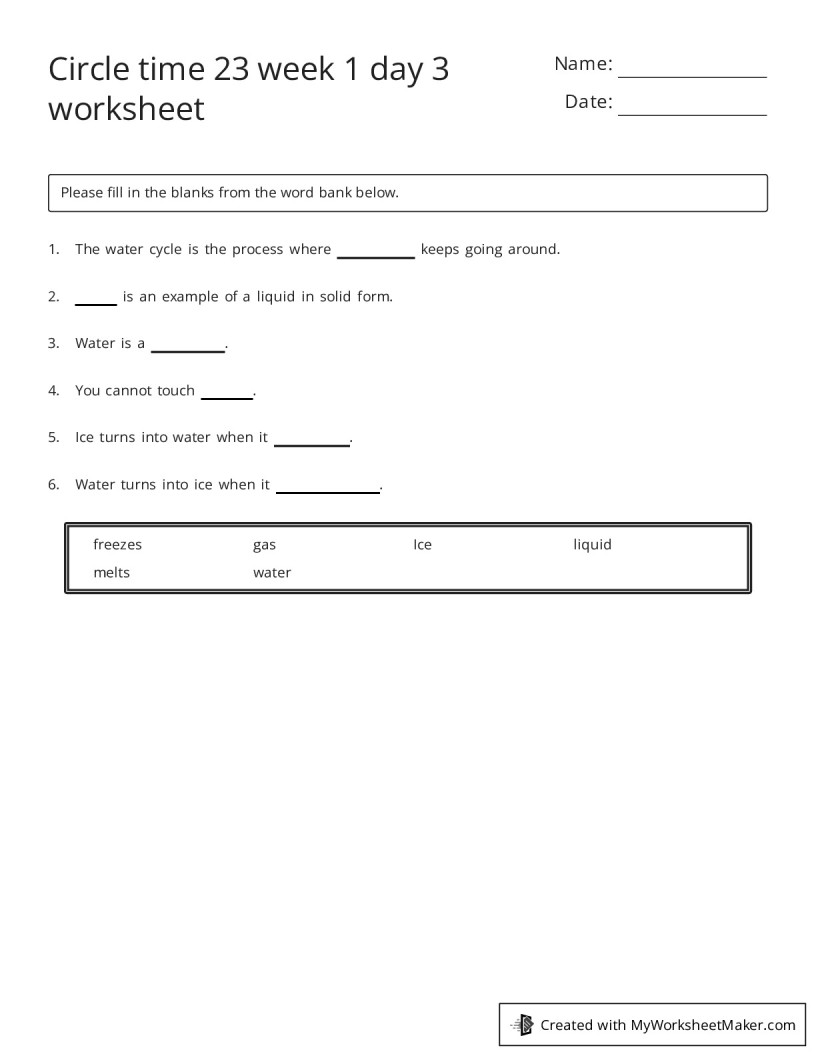 Circle time 23 week 1 day 3 worksheet - My Worksheet Maker: Create Your ...