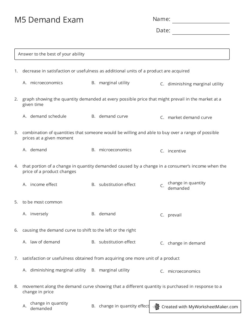 M5 Demand Exam - My Worksheet Maker: Create Your Own Worksheets