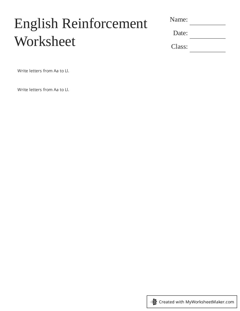 English Reinforcement Worksheet - My Worksheet Maker: Create Your Own ...