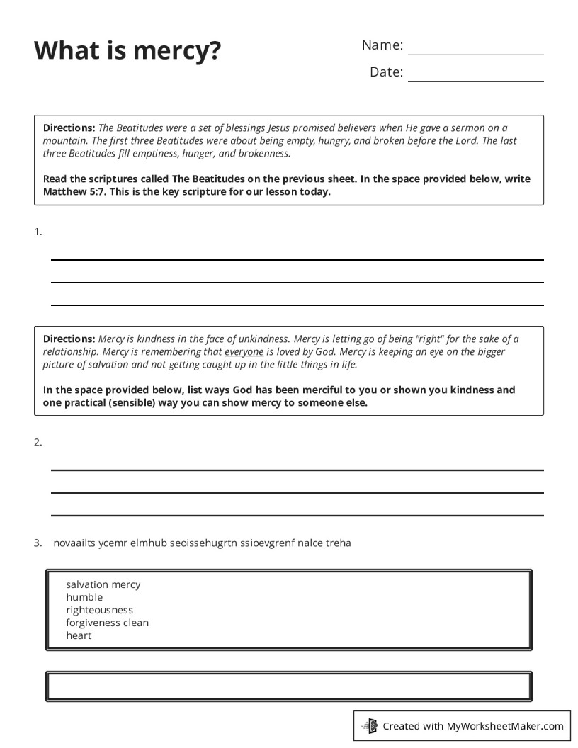 What is mercy?﻿﻿﻿ - My Worksheet Maker: Create Your Own Worksheets