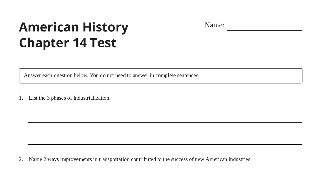 American History Chapter 14 Test - My Worksheet Maker: Create Your Own ...