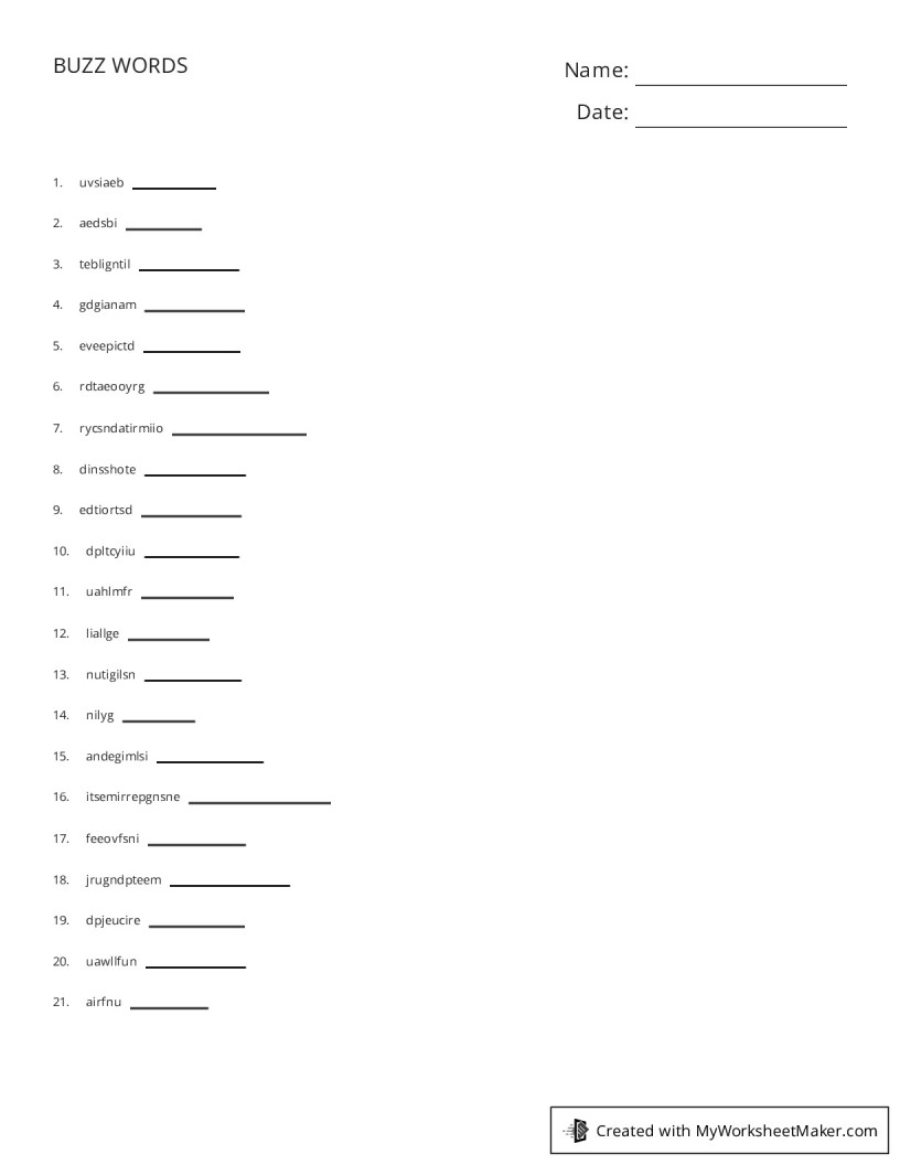 BUZZ WORDS - My Worksheet Maker: Create Your Own Worksheets