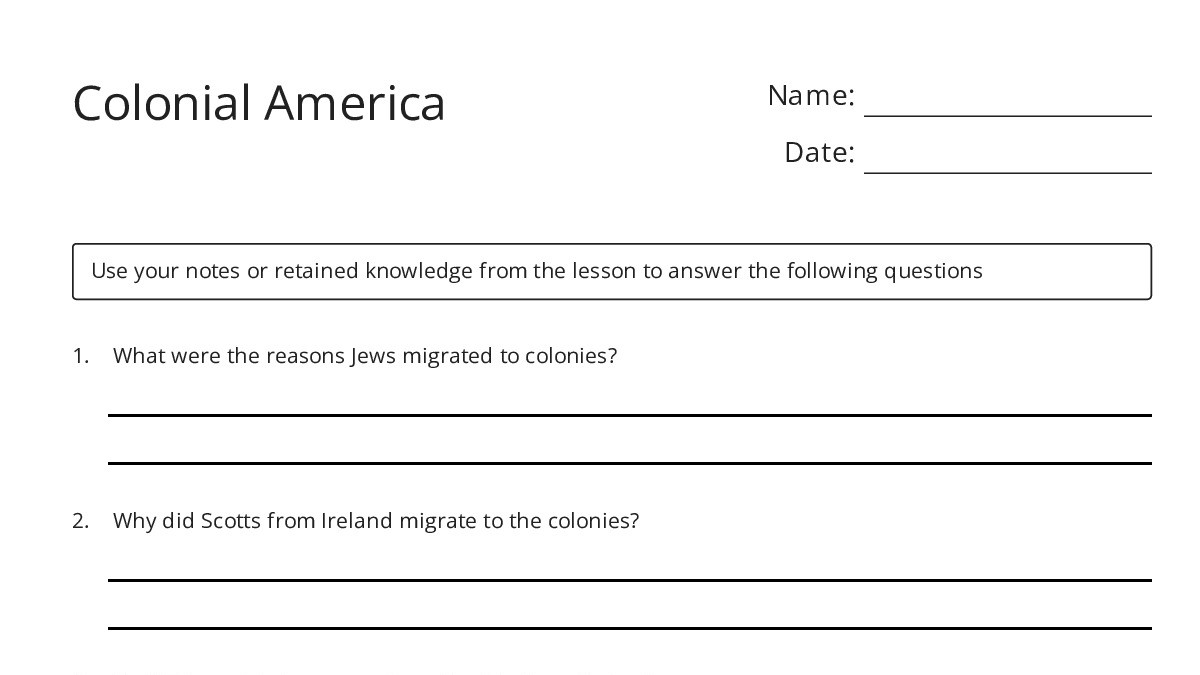 Colonial America - My Worksheet Maker: Create Your Own Worksheets