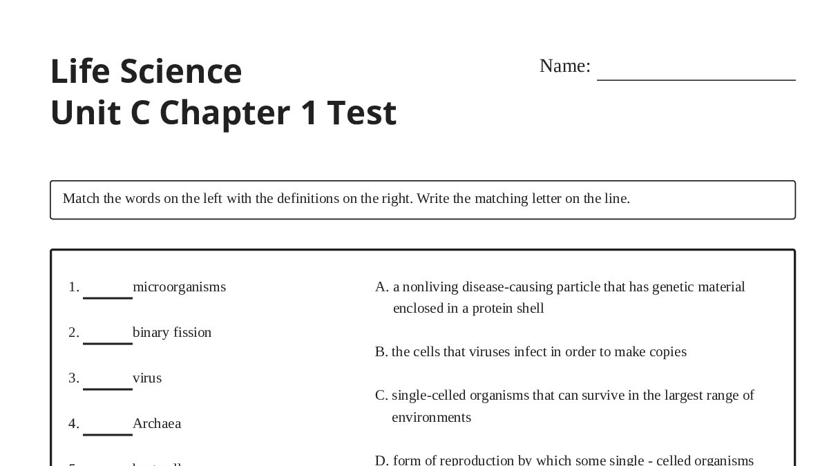 Life Science Unit C Chapter 1 Test - My Worksheet Maker: Create Your ...