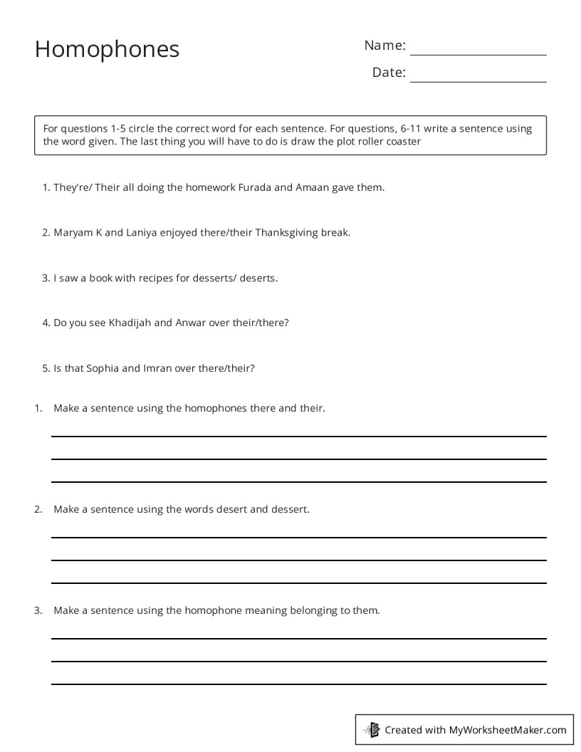 Homophones - My Worksheet Maker: Create Your Own Worksheets