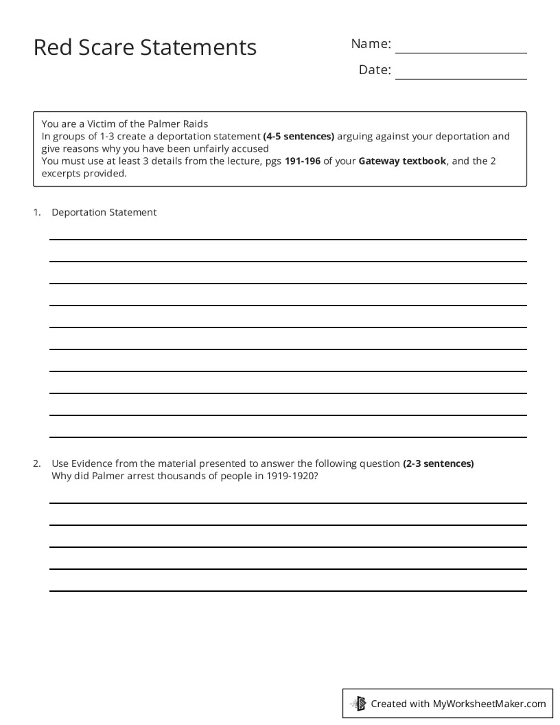 Red Scare Statements - My Worksheet Maker: Create Your Own Worksheets